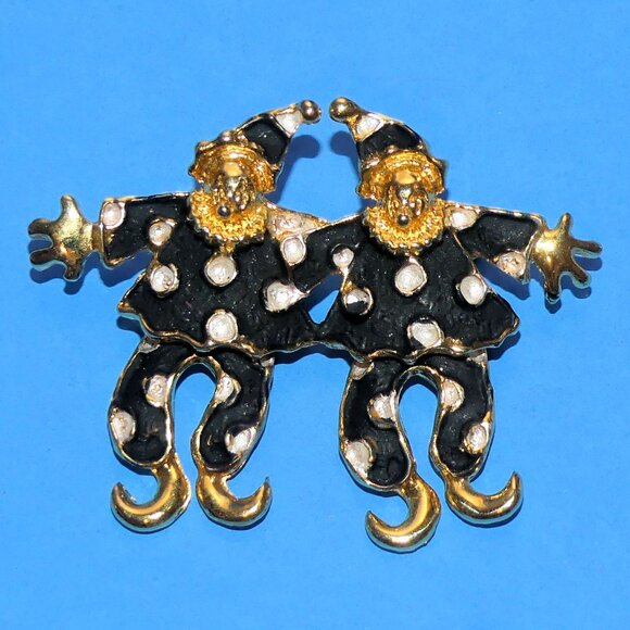 Jewelry | Vintage Clown Twins Brooch Pin Jester Joker Articulated ...